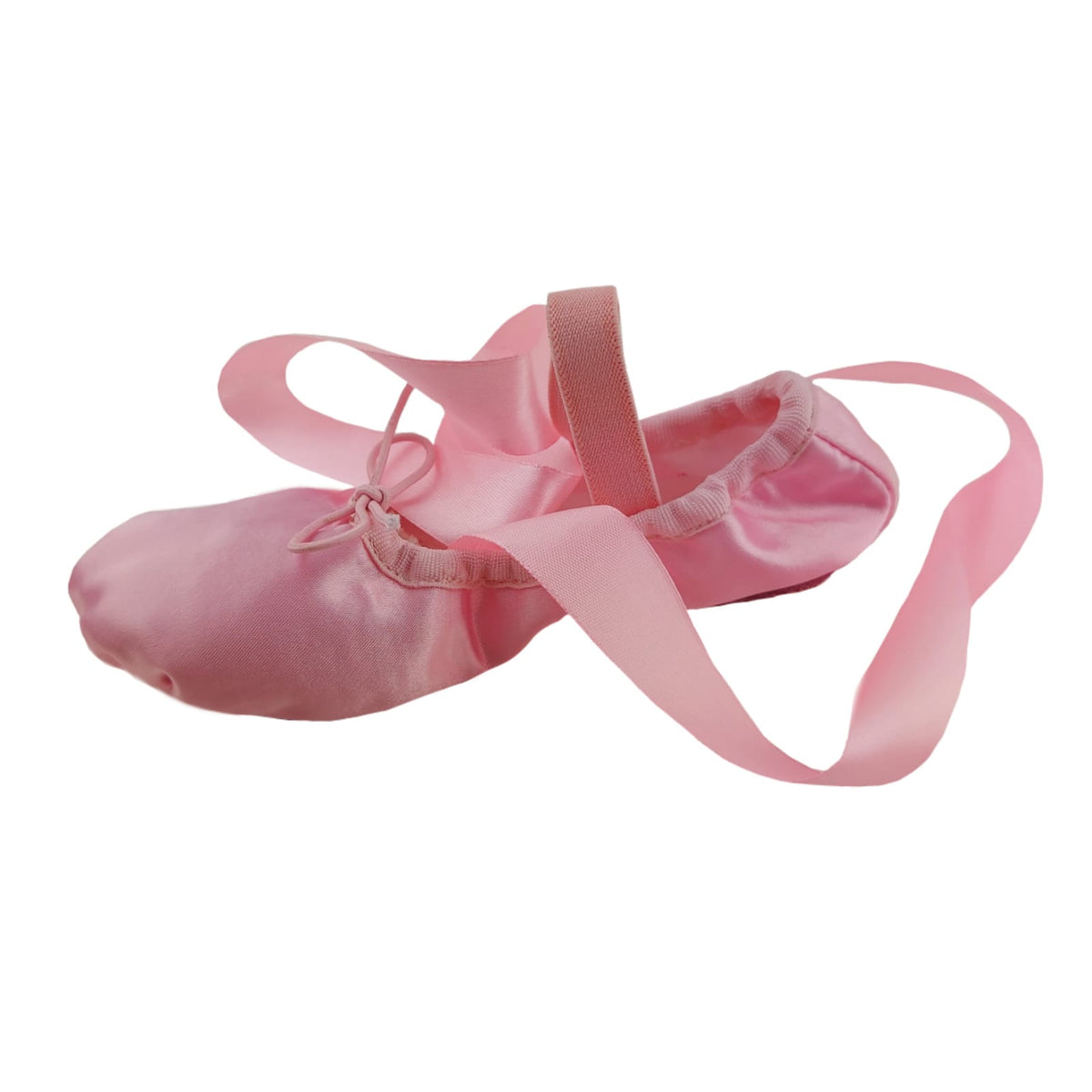 Ballet Shoes For Girls with Ribbons Pink Silky Satin with Leather Spli ...
